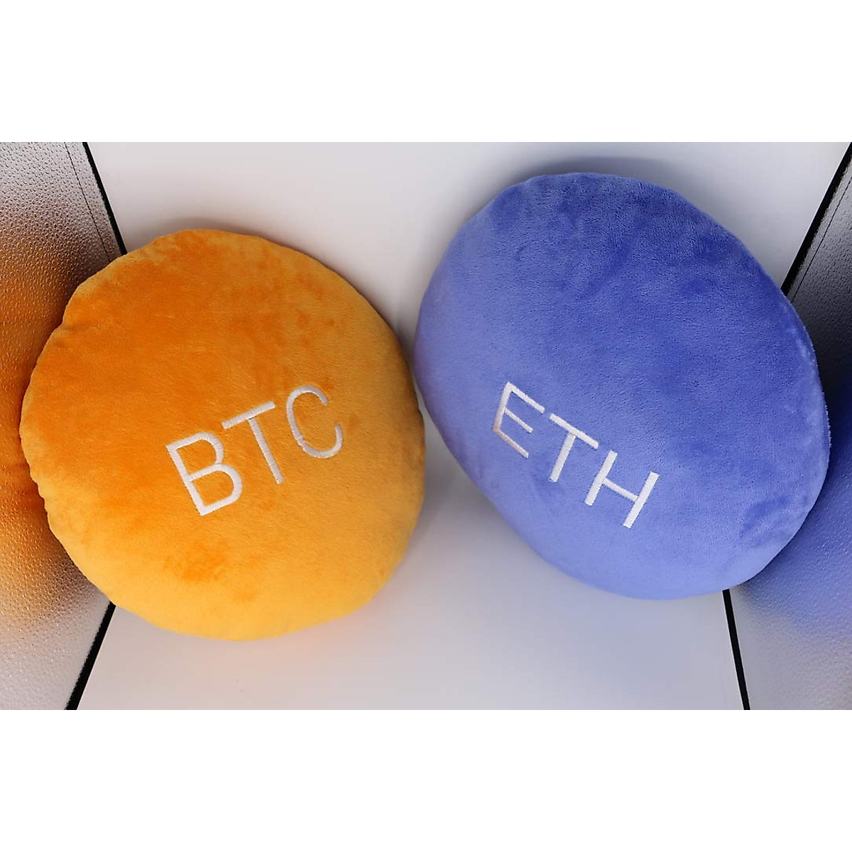 Bitcoin Pillows - Embroidered Round Stuffed Plush Crypto Pillow by BlockCraft.Shop BTC Plush Pillow