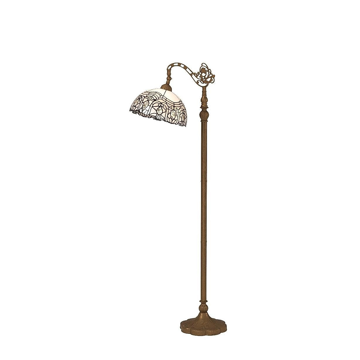 WERFACTORY Tiffany Floor Lamp White Crystal Bent Stained Glass Arched Lamp 12X18X64 Inches Gooseneck Adjustable Corner Standing Reading Light Decor Bedroom Living Room S508W Series