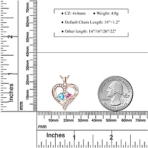 MissNity Sterling Silver Personalized 2 Heart Simulated Birthstone Engraved Names Necklace for Women Mother Pendant Jewelry (Silver - Box chain (CZ))