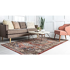 Unique Loom Utopia Collection Traditional Geometric Vintage Inspired Area Rug with Warm Hues, 8' x 10', Terracotta/Blue