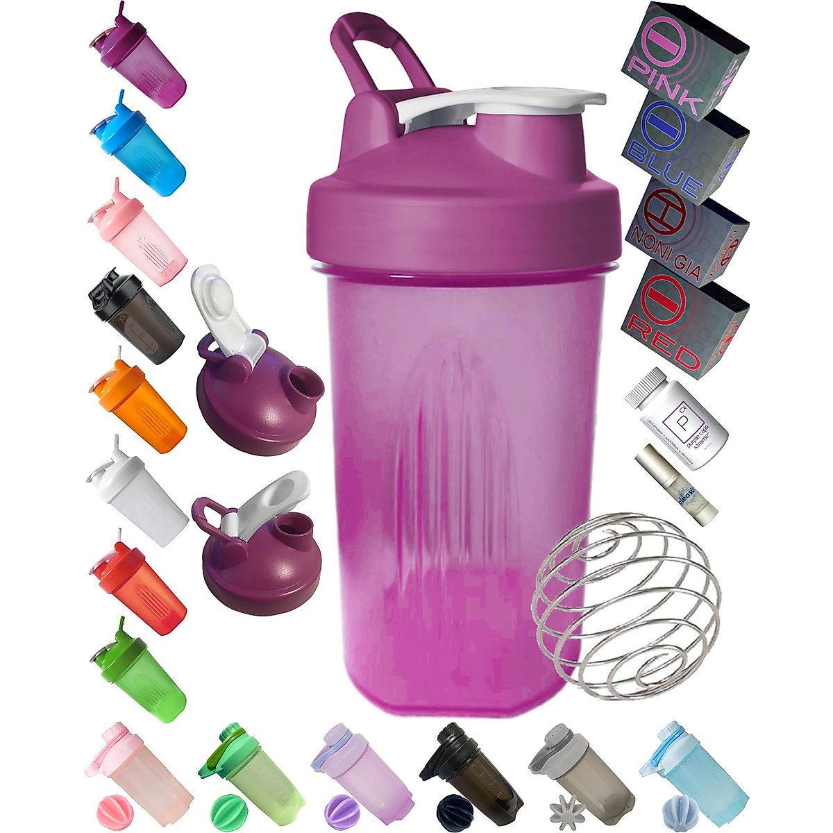 Protein Shaker Bottle w. Classic Loop Top & Stainless Whisk Ball-Perfect for Protein Shakes and Pre Workout-BPA Free-(16 oz,Purple)
