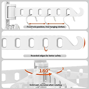NUTSAAKK 2 Pack Folding Wall Mounted Clothes Hanger Rack with Swing Arm, Laundry Room Clothes Hanger Wall Mounted, Clothes Drying Rack with 6 Holes, 180°Rotation, Solid Aluminum (White)