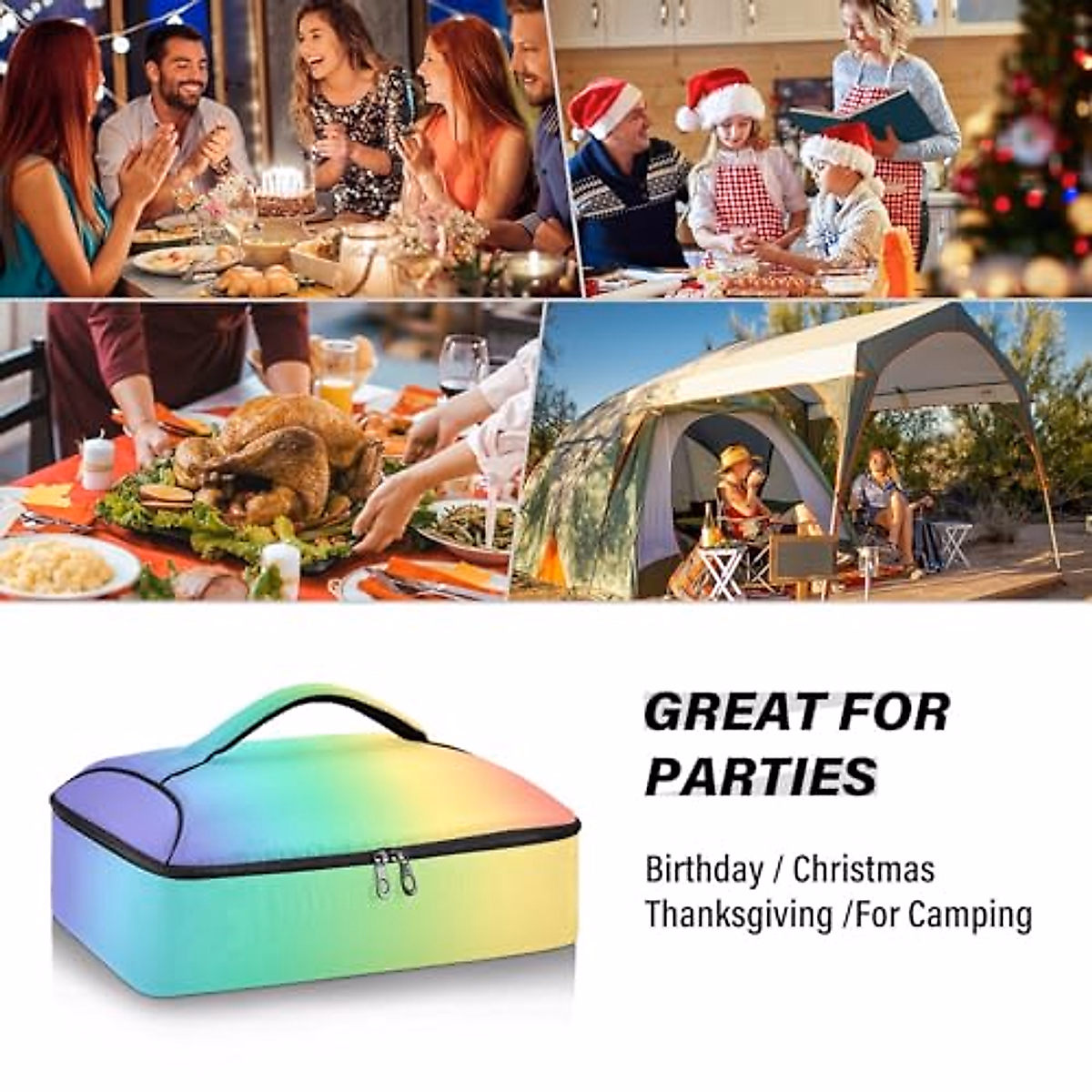 Kcldeci Insulated Thermal Food Carrier Insulated Casserole Carrier for Hot or Cold Food,Colorful Rainbow Gradient Insulated Tote Bag for Potluck Cookouts Parties Picnic,Lasagna Lugger