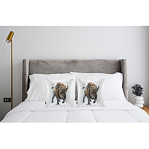 Swono Buffalo Set of 2 Decorative Throw Pillow Covers Cushion Case, Wild Animal Bison Buffalo Bull Farmhouse Pillowcase Cozy Pillow Cover for Couch Sofa Bed Garden Chair Car 18 X 18 Inch