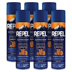 Repel Permethrin Clothing & Gear Insect Repellent, Use on Outdoor Gear, Tents and Sleeping Bags, Repels Mosquitoes, Ticks, Mites, (Aerosol Spray), 6.5 Fl Oz (Pack of 6)
