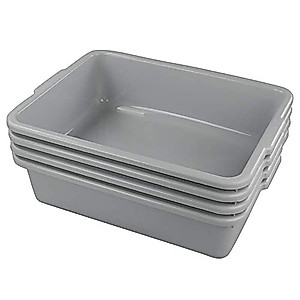 Ggbin Plastic Dish Tubs, Commercial Bus Box/Wash Basin Tote Box, 4-Pack(Grey, 22L)