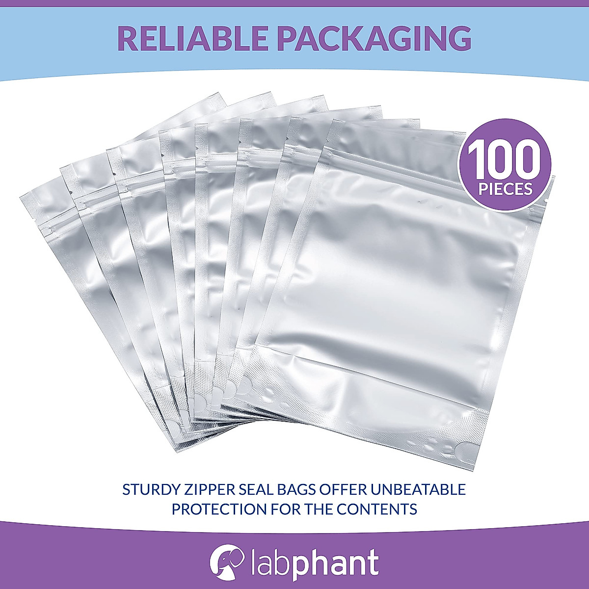 Stand Up Mylar Bags 5.5” x 8” +1.6" Heat Seal For Candy & Food Packaging, Medications And Vitamins - 100 Sealable Mylar Ziplock Bags with Gusset Bottom - For Liquid And Solids (5.5” x 8” + 1.57”)
