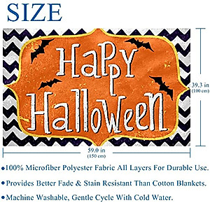 Halloween Bats on Black and White Chevron Prints Soft Warm Cozy Blanket Throw for Bed Couch Sofa Picnic Camping Beach, 150×100cm