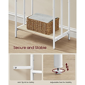 VASAGLE Freestanding Towel Rack, 3-Tier Blanket Holder with Storage Shelf, 19.7 x 11.8 x 39.4 Inches, Blanket Rack, 2 Hooks, for Blankets, Bath Towels, Cloud White and Natural Beige ULLS009W01