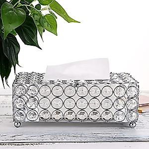 Sumnacon Rectangular Crystal Tissue Box Cover, Decorative Toliet Paper Box, Crystal Napkin Holder, Facial Tissue Holder for Bathroom/Dresser/Night Stand/Desk/Table, Silver