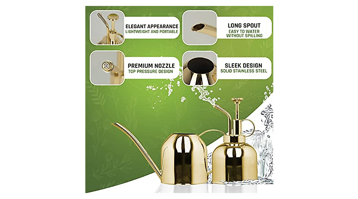 Indoor Watering Can Set - Gold, 18 oz & Mister Spray for Indoor Plants