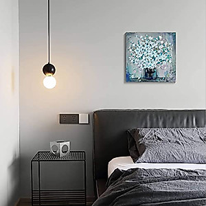 Canvas Wall Art for Living Room Bedroom Bathroom Framed Paintings Modern Farmhouse Blue Flower Wall Decor Picture Artwork for Home Prints Size 14x14