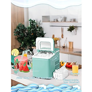 ARLIME Countertop Ice Maker Machine Portable Compact Ice Cube Maker, 9 Ice Ready in 8 Mins, 26Lbs/24H, Self-Cleaning Electric Ice Maker with Scoop and Basket for Home, Office, Party, Bar (Green)