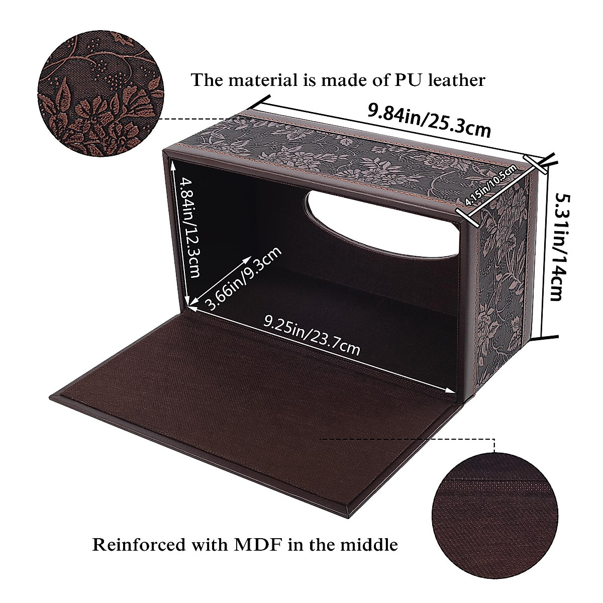 XNONE PU Leather Tissue Box Cover Kleenex Box Holder Rectangle Tissue Organizer with Magnetic Bottom,Decorative Napkin Caddy for Vanity Dresser Night Stand Table Countertop Home Office Car,Retro