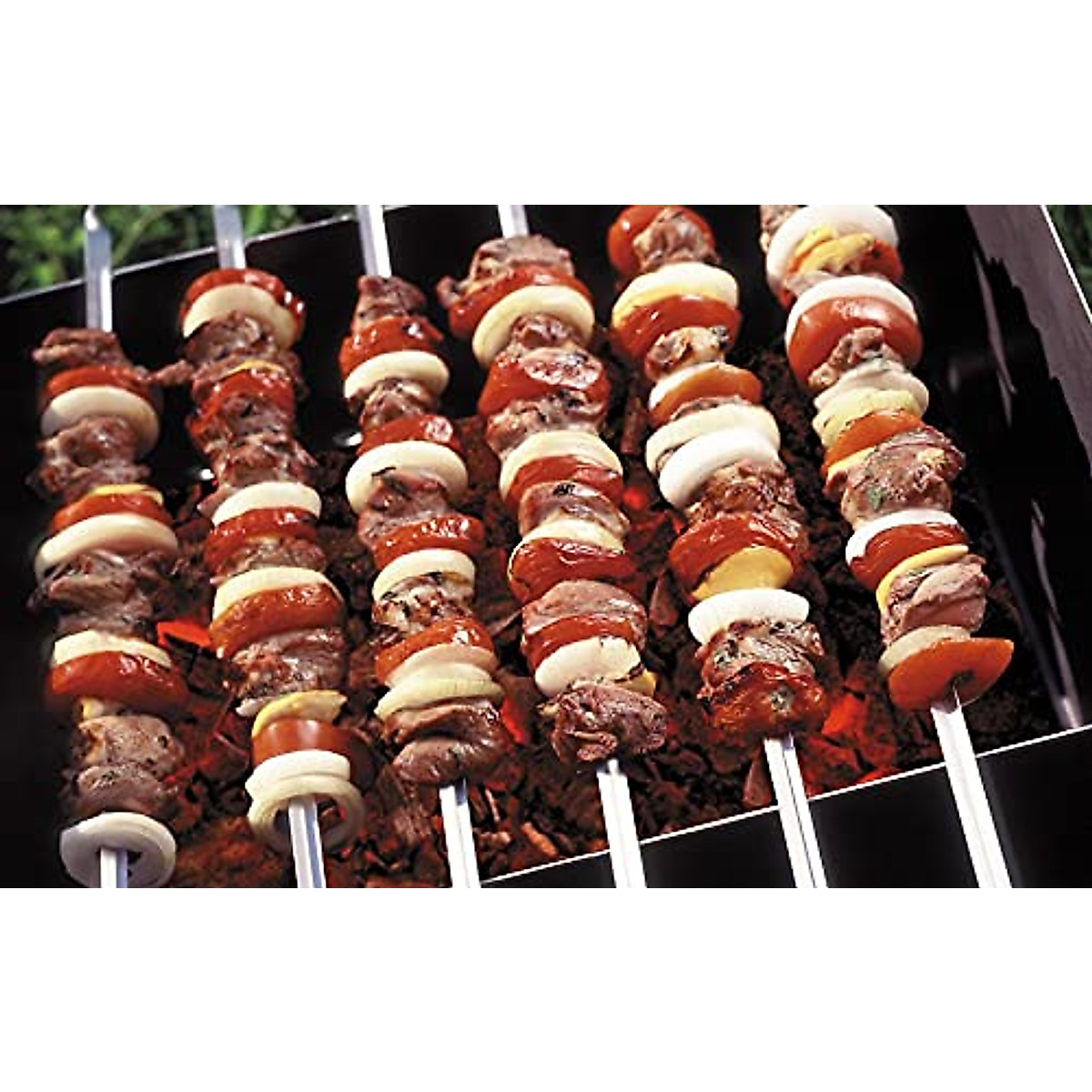 MOCUMEI Metal Skewers for Grilling,Kabob Skewers,Flat BBQ Barbecue Skewer,Grilling Skewers Set,Reusable BBQ (14" skewers(16 Pack))