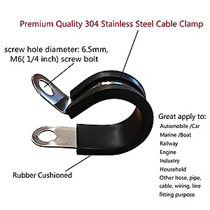 Solarson Stainless Steel Cable Clamp 1/2 Inch(0.5 inch) 20 Pack , Pipe Clamp,Metal Clamp,Tube Clamp, Rubber Cushioned Insulated Clamp, Wire Cord Installation 12 mm
