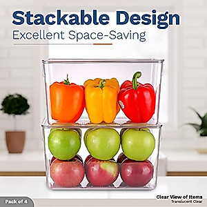 Homeries Pantry Organization And Storage bins With Lids, for Refrigerator, Freezer, Bedroom & Bathroom Shelves - 11.37"x8"x6.25" Large Stackable Clear Plastic Storage Bins for Kitchen Items,