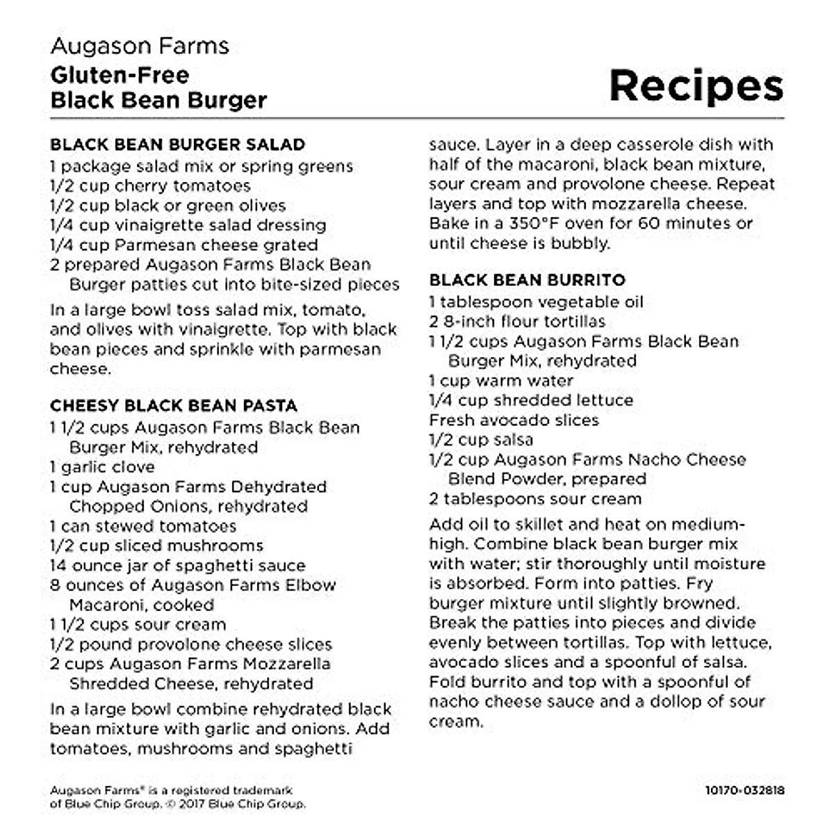 Augason Farms Gluten-Free Black Bean Burger 2 lbs 14 oz No. 10 Can 1 Pack