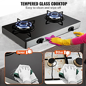 VEVOR Gas Cooktop 28 inch, Max 10100BTU 2 Burners Tempered Glass Countertop Gas Stove Top, Portable Natural Gas Hob with Pulse Electronic Ignition for Outdoor, Kitchen, Camping, RV, Apartment