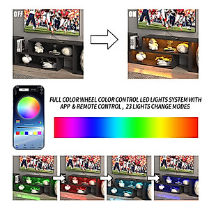 ANTISTA TV Stand, Deformable TV Stand with LED Light & Power Outlets, Modern Entertainment Center with Storage Shelves for 55/60/65/70 inch TV, 2 PCS Gaming Media Console for Bedroom, Black