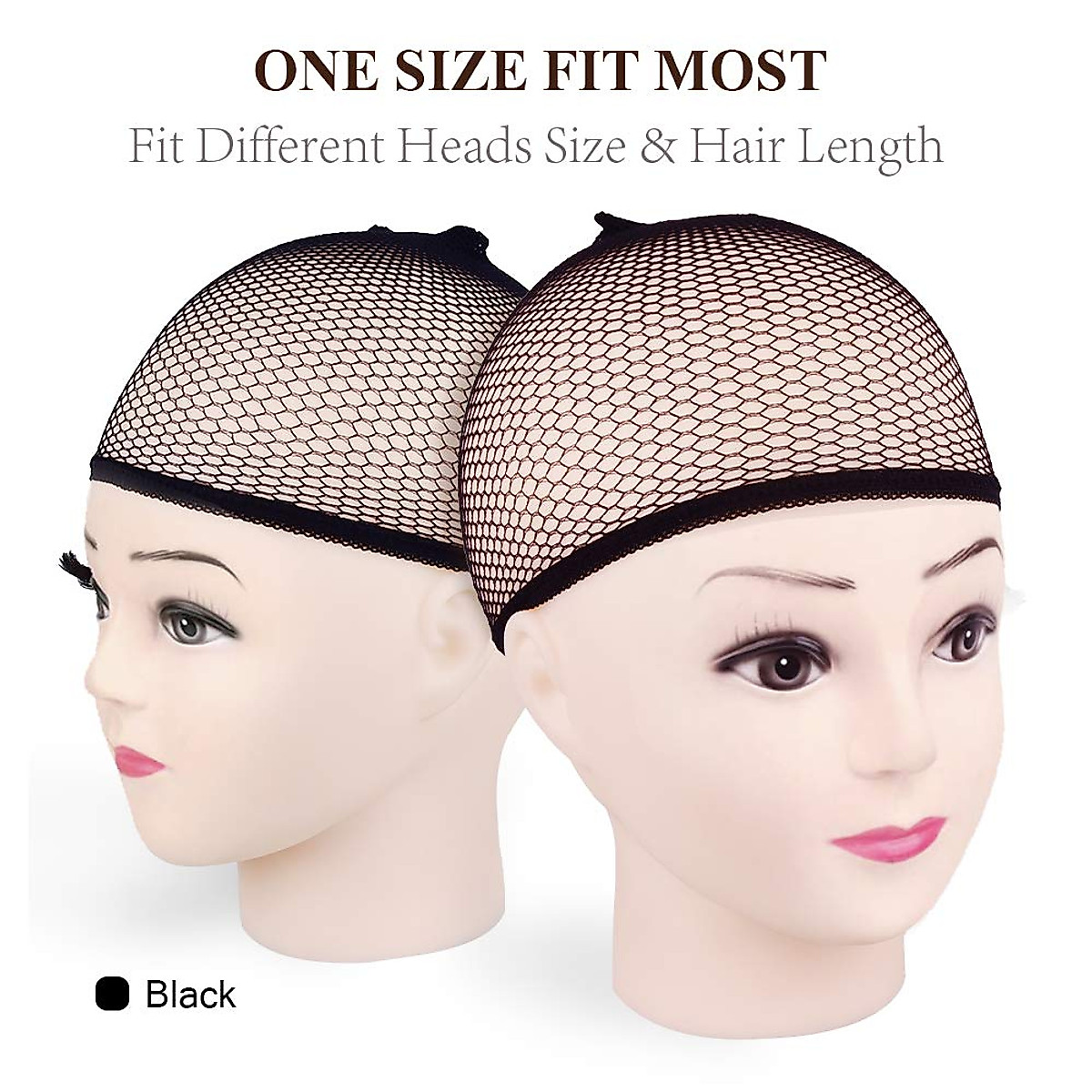 MORGLES 6PCS Wig Cap Non Slip, Black Mesh Net Wig Caps for Women Men, Kids, Weaving Hair Net Close End Fishnet