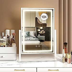 BRIGHTINWD Hollywood Vanity Mirror with Lights,Touch Control 3 Color Lighting Modes for Bedroom, Detachable 10X Magnification , 360°Rotation (16 in, White)