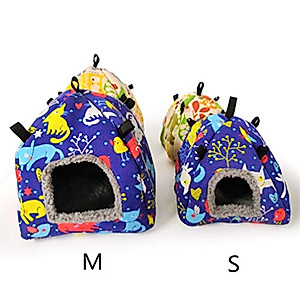 Bird Plush Hammock Parrot Hanging Snuggle Cave Happy Hut Tent for Parakeet Cockatiel Conure Lovebird Budgie Hamster Gerbil Rat Chinchilla Squirrel Cage (S, Blue Cat)