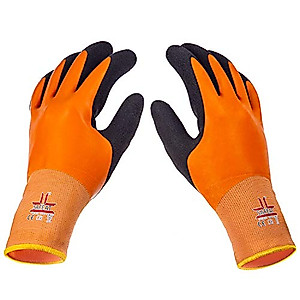 SAFEAT General Waterproof Work Gloves for Men and Women – Flexible, Double Coated Latex, Multipurpose, Sandy Grip Foam 1 Pair (Large)