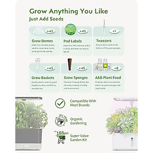 URUQ 188Pcs Hydroponic Pods Supplies: Grow Anything Kit with 45 Grow Sponges, 45 Grow Baskets, 45 Grow Domes, 45 Pod Labels, 8 A&B Plant Food - Compatible Hydroponics Growing System Most Brands
