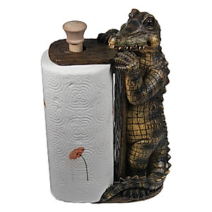 Rivers Edge Products Countertop Paper Towel Holder, Unique Resin and Wood Paper Towel Holder, Novelty Napkin Roll Holder for Counter, Giftable Animal Paper Towel Stand, Alligator