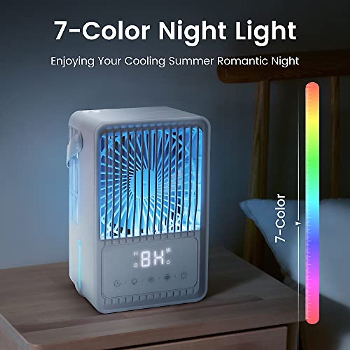 Portable Air Conditioner Fan, Ultra Quiet&Strong Airflow Personal Small Evaporative Air Cooler with 3 Speeds LED Light, 2 Cool Mist&2-8H Timer, Desk Cooler Fan for Room Office Camping, FERRISA (White)