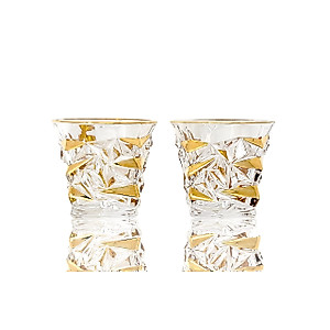 ROCKS Premium Crystal Whiskey Glass Set with Gilded Gold Glasses, Stainless Steel Chilling Stones and Quality Gold Serving Tongs. Great Gift for All Whiskey, Bourbon and Scotch Lovers!