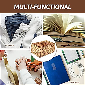 Baskets Wicker Water Hyacinth Storage Basket: Wicker Storage Bin Shelf Seagrass Rectangular Basket Woven Box Weave Organizer for Office Closet Blankets Clothes Wicker Wicker Baskets