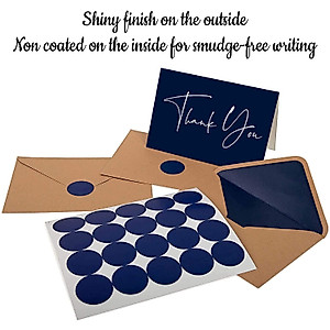120 Classy Navy Blue Thank You Cards Bulk- professional Thank U Greeting Notes, Blank Inside with matching Brown Kraft Envelopes & Stickers Perfect for Wedding, Business,Graduation & Much More.
