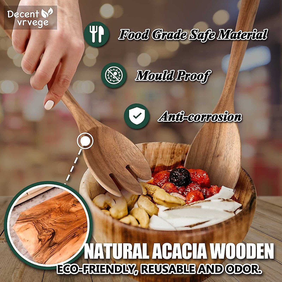 Wooden Salad Server Set, Acacia Wooden Salad Spoons & Fork Claw Set of 2, Salad Tongs Food Mixing Serving Tool, Salad Serving Tosser Utensils, Kitchen Cooking Stirring Utensils