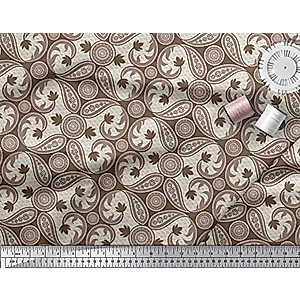 Soimoi Brown Cotton Canvas Fabric Paisleys Paisley Printed Fabric 1 Yard 44 Inch Wide