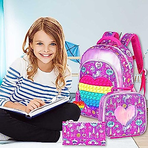 CCJPX Girls Backpack, 16" Kids Unicorn Bookbag and Lunch Box for Elementary School Toddler Kindergarten Preschool Purple