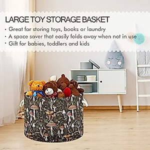 Kigai Fairytale Mushroom Large Toy Storage Basket for Kids with Handles, Round Laundry Storage Organizer, Throw Blanket Basket for Living Room, 20”x14”