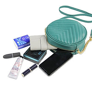 RCFJ b y K L A N D Round Crossbody Bag for Women,PU Leather Shoulder Bag with Metal Chain Strap, Cellphone Purses with Zipper