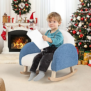 HONEY JOY Toddler Rocking Chair, Kids Rocker Chair with Solid Wood Frame & Plush Fabric, Kids Furniture Sofa w/Anti-Tipping Design, Toddler Couch for Kids Room, Playroom, Nursery, Bedroom (Blue)