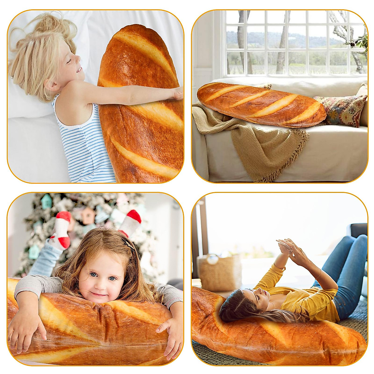 AUECOOME 40" Bread Pillow Giant Bread Plush Pillow 3D Simulation Baguette Pillow Funny Body Pillow Food Plush Christmas Stuffed Toys for Girls Boys