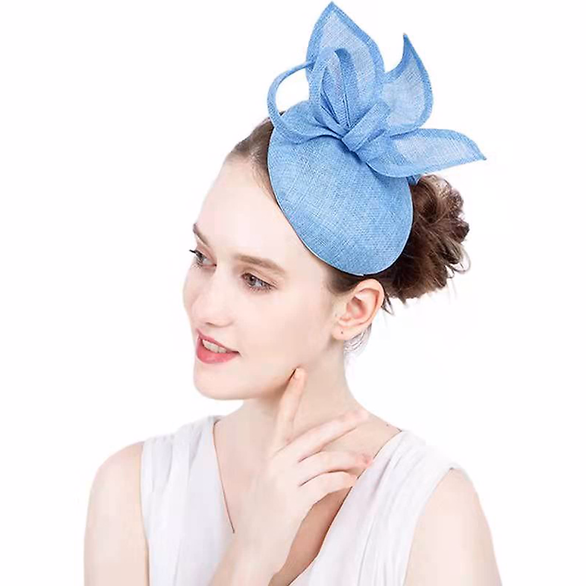 ORIDOOR Sinamay Flower Feathers Pillbox FascinatorHat Derby Headband forWeddingTea PartyChurchHat for Cocktail (D1 Light Blue) …