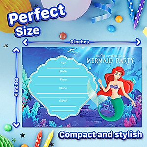 Set of 20 Undersea Princess Inspired Happy Birthday Invitation Cards & Envelopes – Lightweight (240g), Postcard Style Invites for the Perfect Party Pack