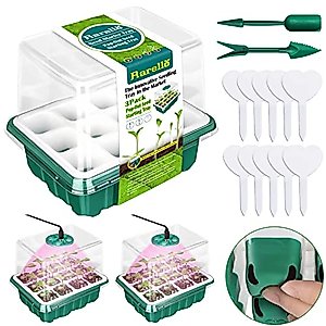 Rarello 3 Packs Seed Starter Tray with Grow Light,Reusable Pop-Out Seed Starter Kit,36 Cells Seedling Starter Trays with Humidity Domes,Indoor Gardening Plant Germination Trays for Seeds Starting