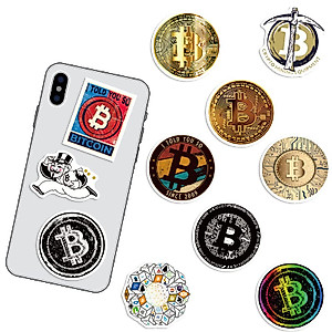 50 Pcs Bitcoin Stickers Digital Currency Stickers for Water Bottle Laptop Skateboard Luggage Guitar Car Motorcycle Bike Vinyl Waterproof Crypto Stickers Pack Suitable for Teens Adults