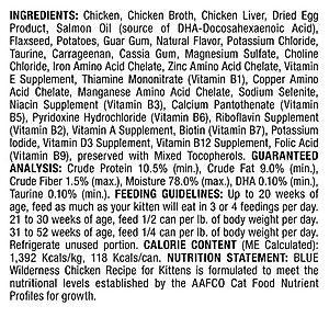 Blue Buffalo Wilderness High-Protein Grain-Free Wet Kitten Food, Chicken Paté Recipe, 3-oz. Cans, 6-Count