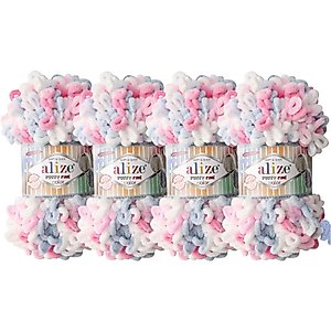 Alize Puffy Fine Color Baby Blanket Small Loop 100% Micropolyester Soft Yarn Lot of 4skn 400gr 64yds (5945)