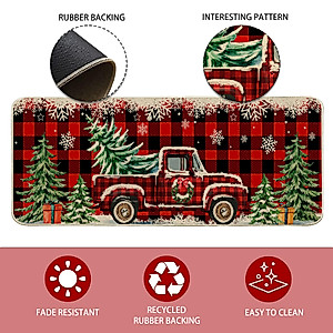 Cusugbaso Christmas Kitchen Mats for Floor, Christmas Kitchen Rugs Set of 2 - Farmhouse Truck Red Buffalo Plaid Christmas Kitchen Decor - Christmas Decorations for Bathroom,Home,Indoor 17"x27+17"x47"