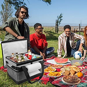 Feestars Large Grill Caddy with Lid and Paper Towel Holder for Picnic, Collapsible& Insulated BBQ Accessory Organizer, Easy Carry Griddle Caddy for Picnic/Barbecue Utensil/Camping/Tailgating