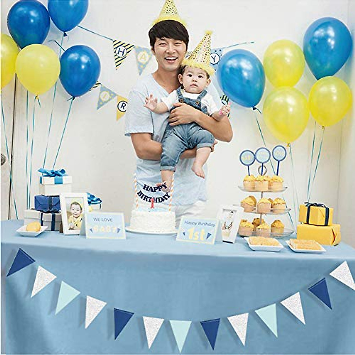 Boys Baby Shower Birthday Party Blue Bunting Pennant Banner Carnival Party Streamers Supplies Flags Banners Decorations